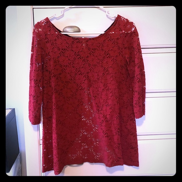 miami | Tops | Dark Red Lace Shirt With Open V Back | Poshmark